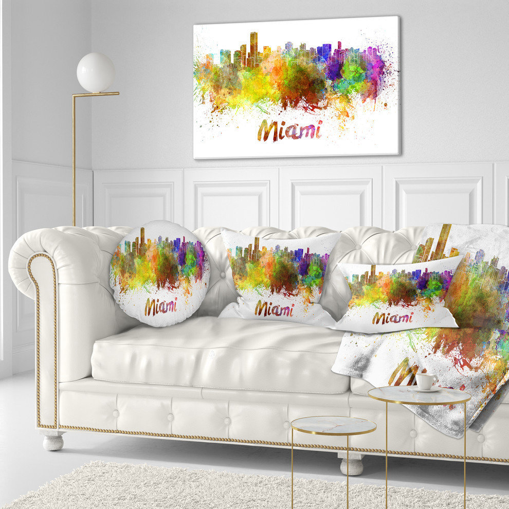 Miami Skyline Cityscape Throw Pillow, 12"x20 - Contemporary ...