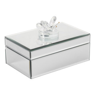 Glass, 8"L Rec Jewelry Box Butterfly Top, 8x5x3 inches - Contemporary ...