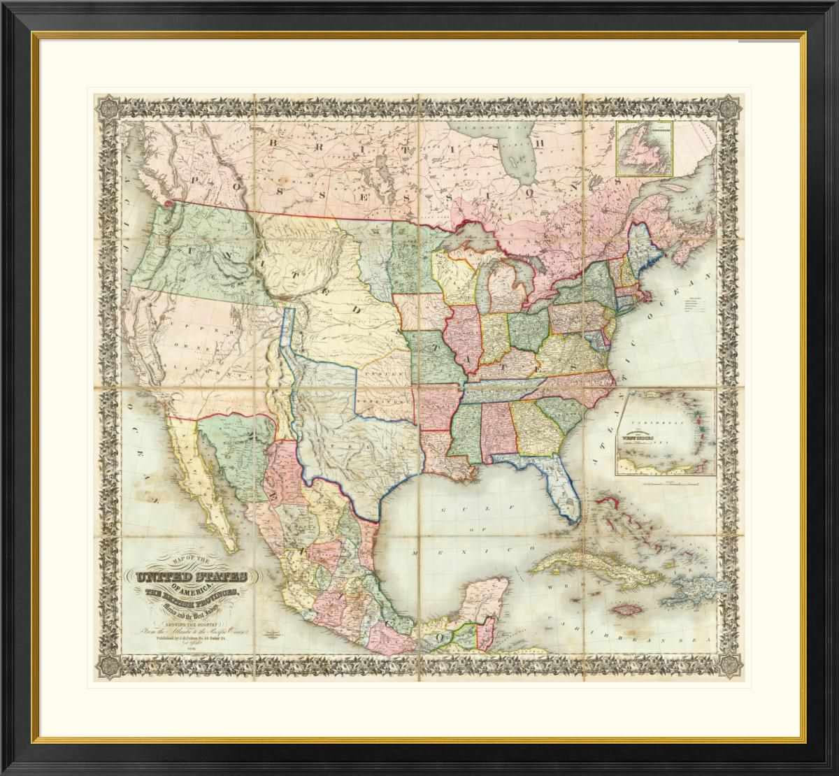 "Map of The United States of America, 1848" by J. H. Colton, 26x25", 46 ...