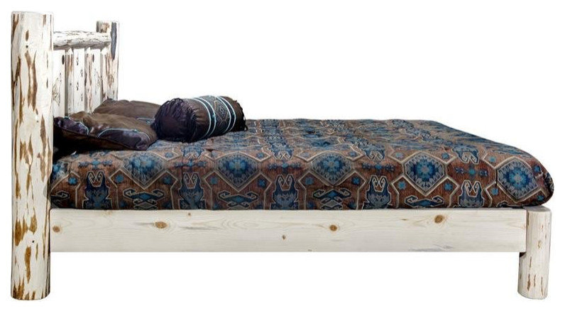 Montana Woodworks Wood Full Platform Bed with Engraved Wolf Design in ...