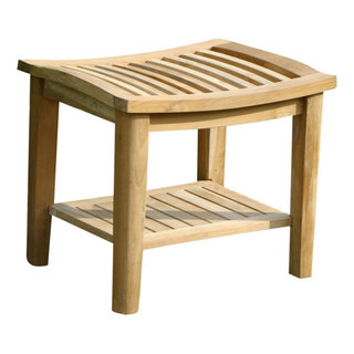 Stool, Teak Stool With Shelf - Contemporary - Shower Benches & Seats ...