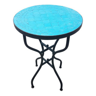20" All Turquoise Moroccan Mosaic Table, CR4 - Mediterranean - Side ...