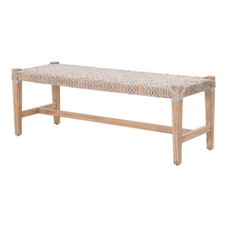 Benzara BM217352 Rope Top Wooden Frame Bench With Trestle Base, Gray ...