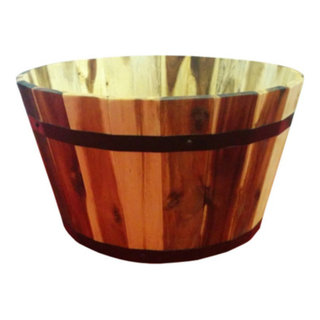 Avera AWP304160 Round Wood Barrel Planter, 16" x 9.5" - Rustic ...