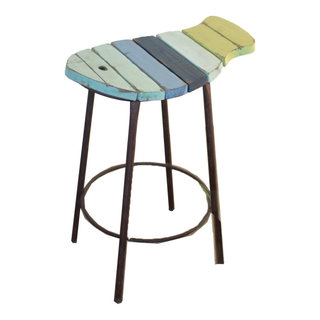 Painted Wood and Metal Fish Counter Stool - Beach Style - Bar Stools ...