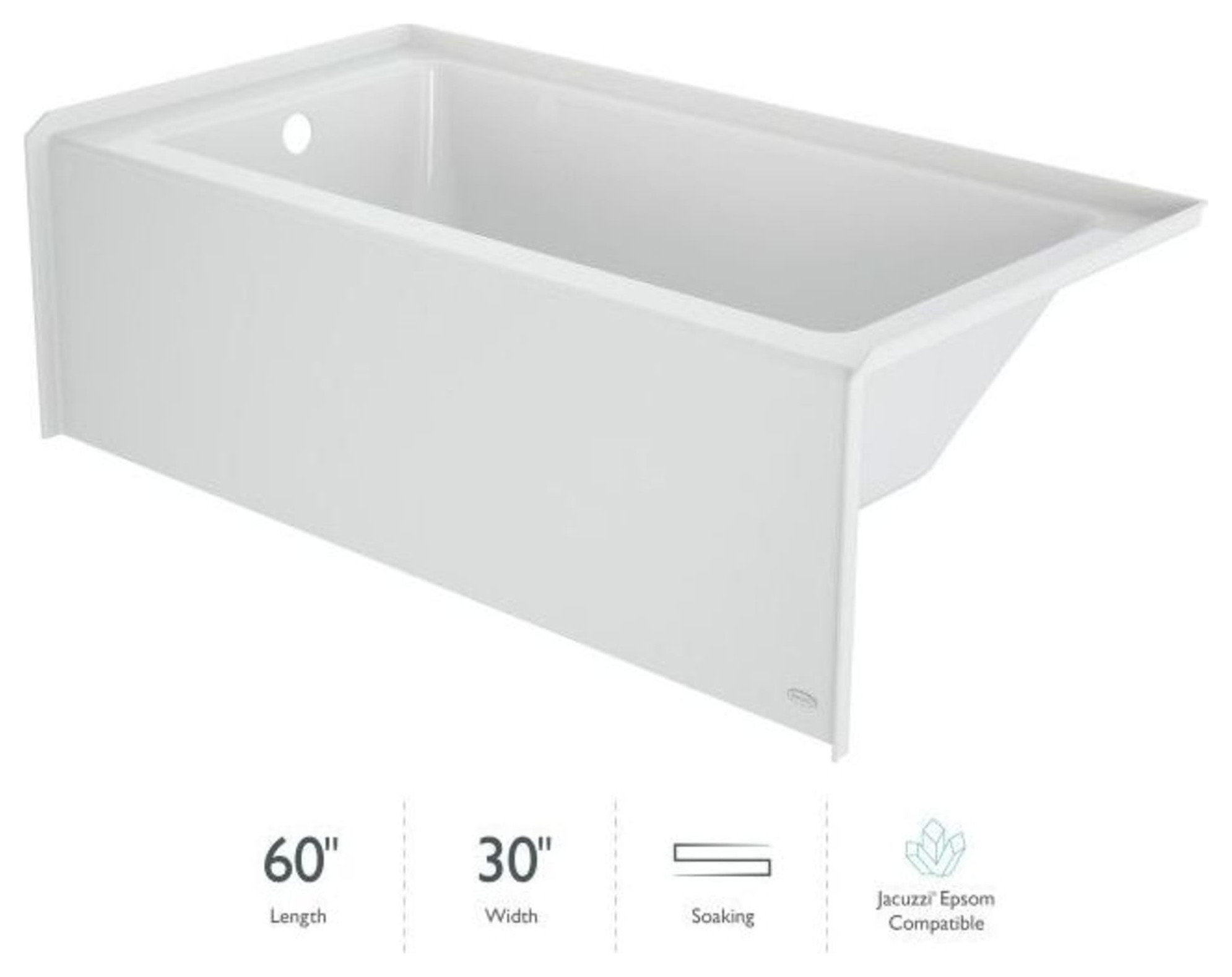 Jacuzzi 60" Alcove Acrylic Soaking Tub With Left Drain, Overflow ...