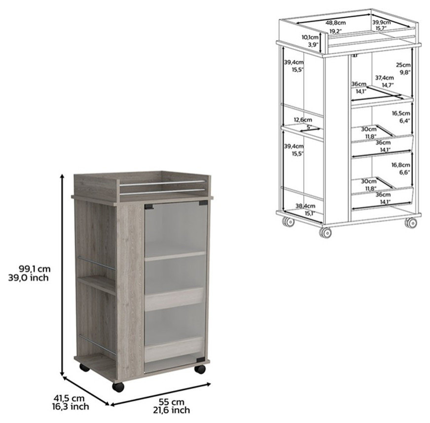 Pemberly Row Modern Engineered Wood Bar Cart with 2-Side Shelves in ...