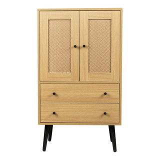 24" Tall Wood Double Door Accent Cabinet with 2 Drawers - Midcentury ...