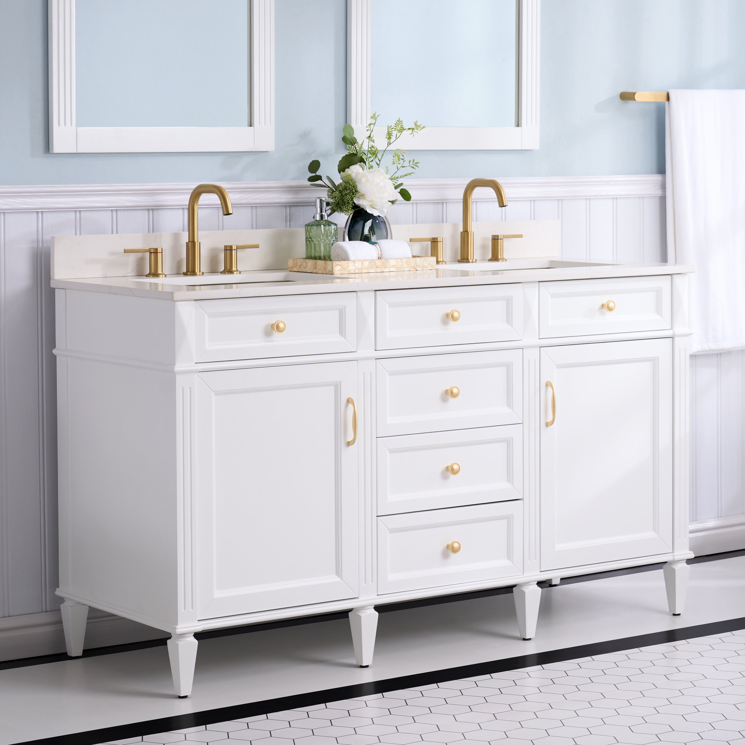 Elisa Freestanding Bath Vanity, Quartz Top, 60" - Transitional ...