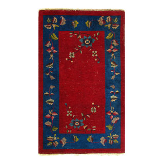 Red Color Fine Antique Chinese Art Deco 3'x4'11'' - Asian - Area Rugs ...