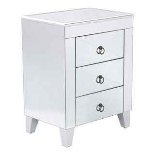 Modern Silver Mirrored Side Table with 3 Storage Drawers and ...