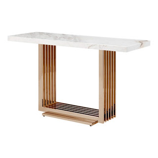 Vertigo Console Table, White Marble Entryway Table, Rose Gold Glam Sofa Table - Contemporary ...