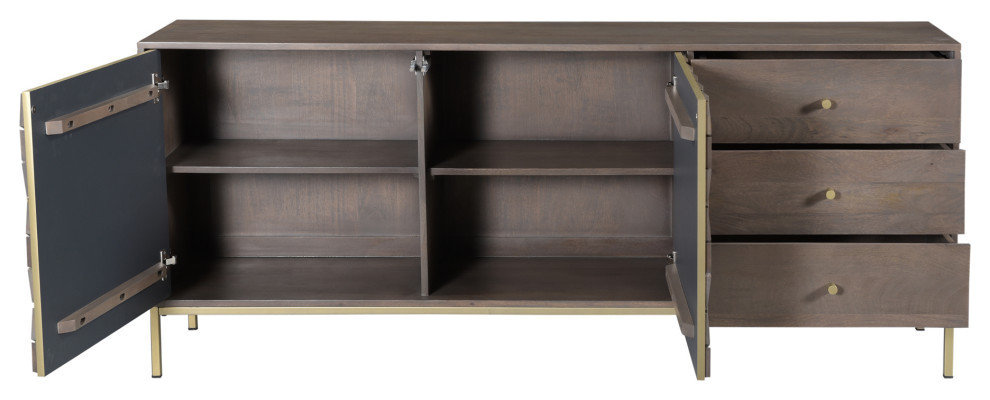 71" Abstract Pattern Carved Wood Sideboard With Drawers Art Deco ...