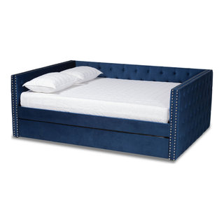 Larkin Modern Navy Blue Velvet Upholstered Full Size Daybed with Trundle - Contemporary ...