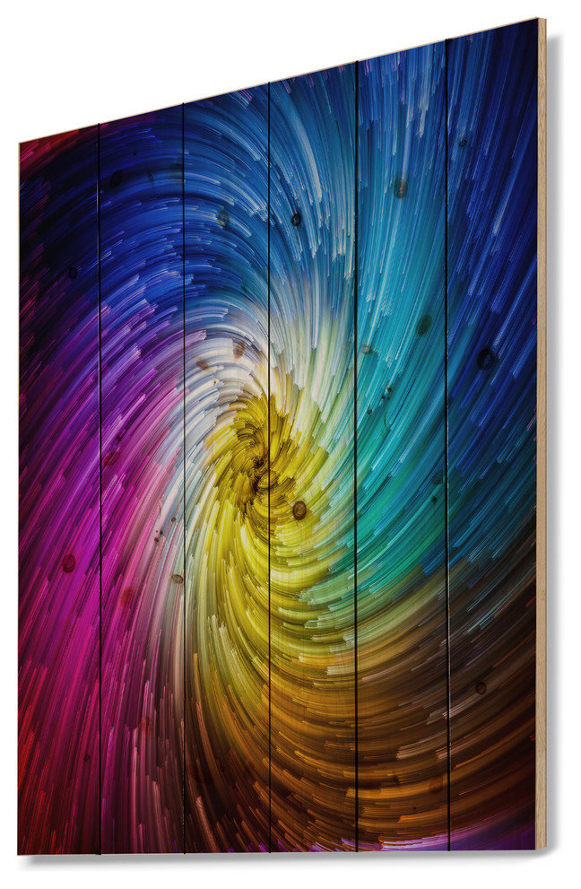 Designart Unfolding Vibrant Vortex Wood Print Art On Natural Pine Wood ...