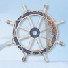 24" Distressed White and Blue Wood Ship Wheel - Beach Style - Wall ...