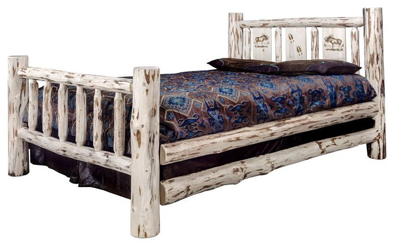 Montana Woodworks Wood California King Bed with Engraved Moose Design ...