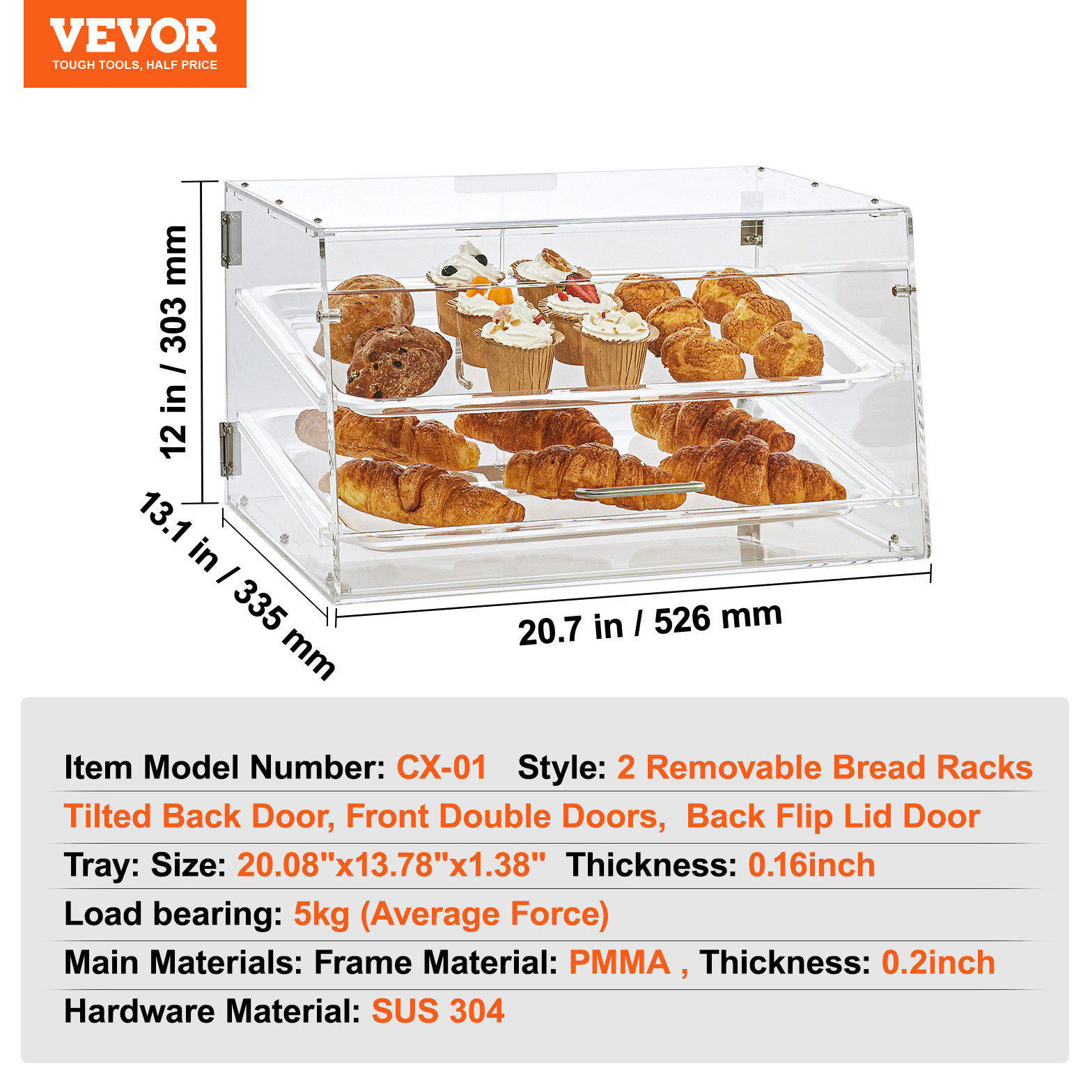 VEVOR 2-Tier Acrylic Bakery Display Case Countertop Donut Pastry Case ...