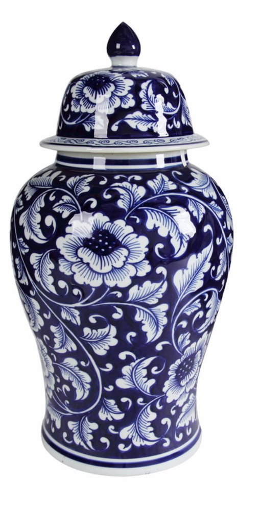 Bold Floral Impressive Jar with Lid - Asian - Decorative Jars And Urns ...