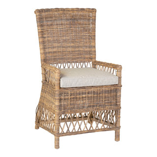 East at Main Serena Grey Rattan Dining Chair with Cushion - Tropical ...