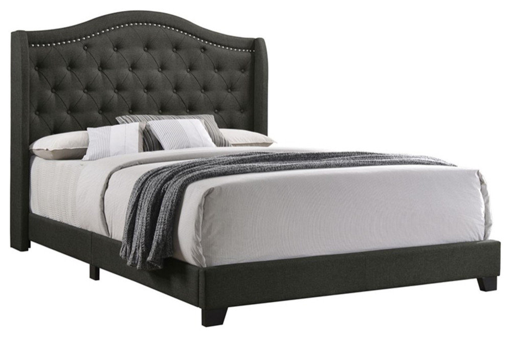 Pemberly Row Transitional Fabric Upholstered Camel Back Full Bed Gray ...