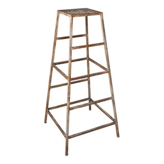 Vintage Metal Ladder Pillar Holder With Distressed Finish, White ...