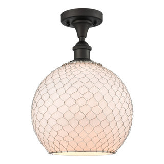 Large Farmhouse Chicken Wire 1-Light Semi-Flush Mount - Industrial ...