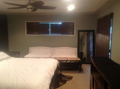 Master bedroom painted in Benjamin Moore pearl finish, gasp!