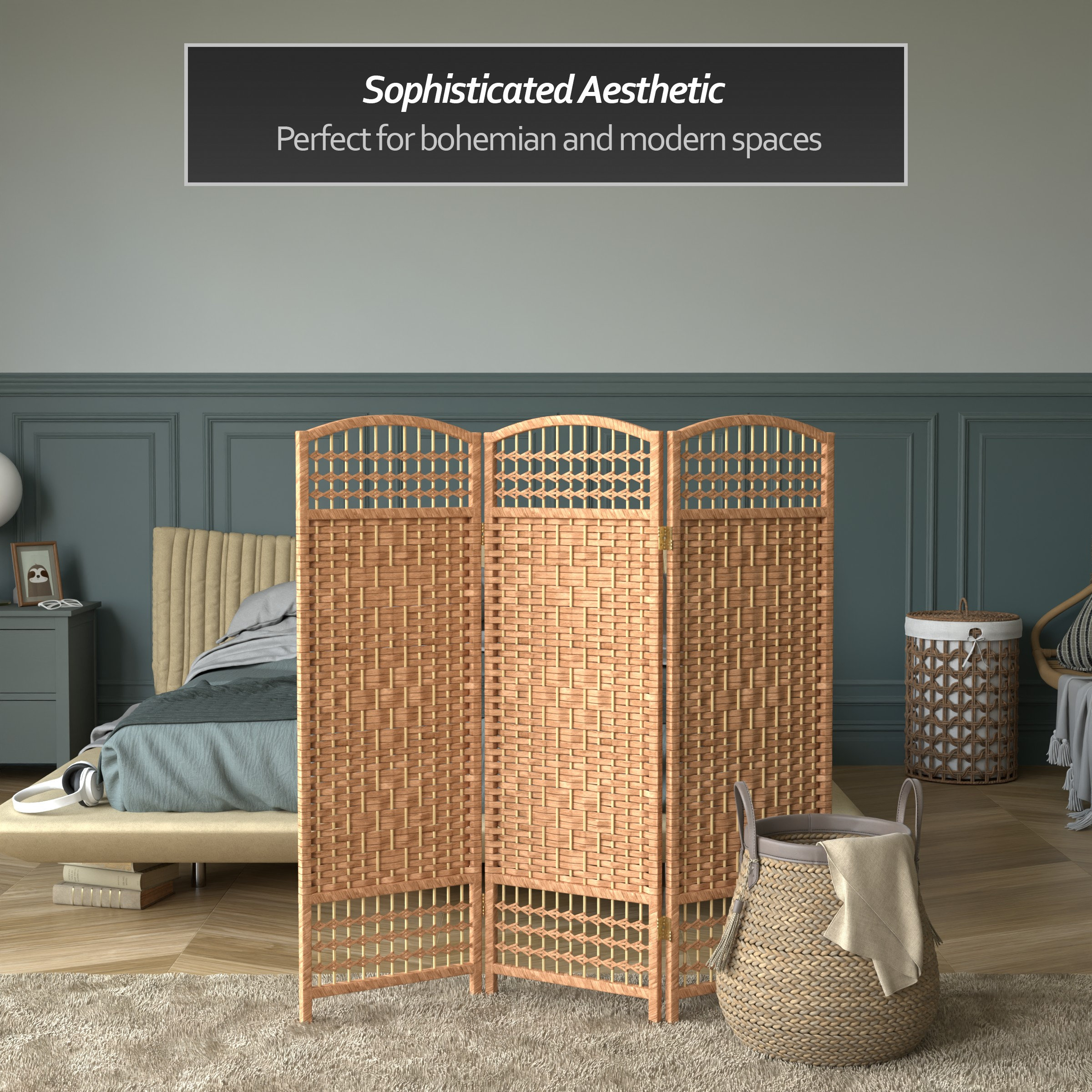 4' Tall Fiber Weave Room Divider, 3 Panels - Tropical - Screens And ...