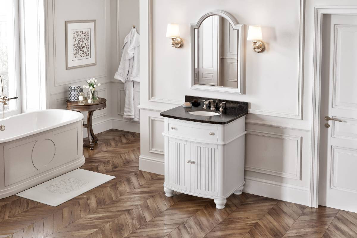 Compton Traditional White 30" Oval Sink Vanity with Black Granite Top ...