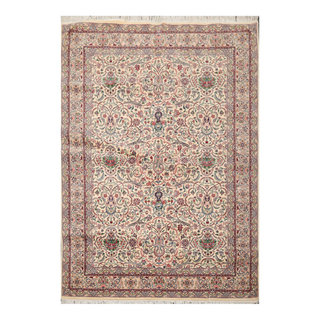 6'3''x9'1'' Hand Knotted Wool 300 KPSI Oriental Area Rug Cream Color ...