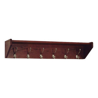 Wooden Mallet 4 Hook Wall Mounted Coat Rack Shelf in Mahogany, 6 Hooks ...