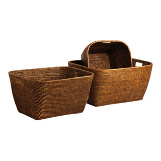 Rattan Family Baskets, 3-Piece Set - Tropical - Baskets - by Hudson ...