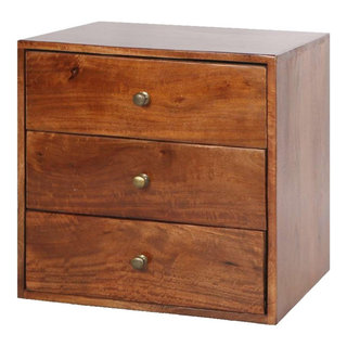 20 Inch Mango Wood Storage Chest 3 Drawers Grain Details Cherry Brown ...