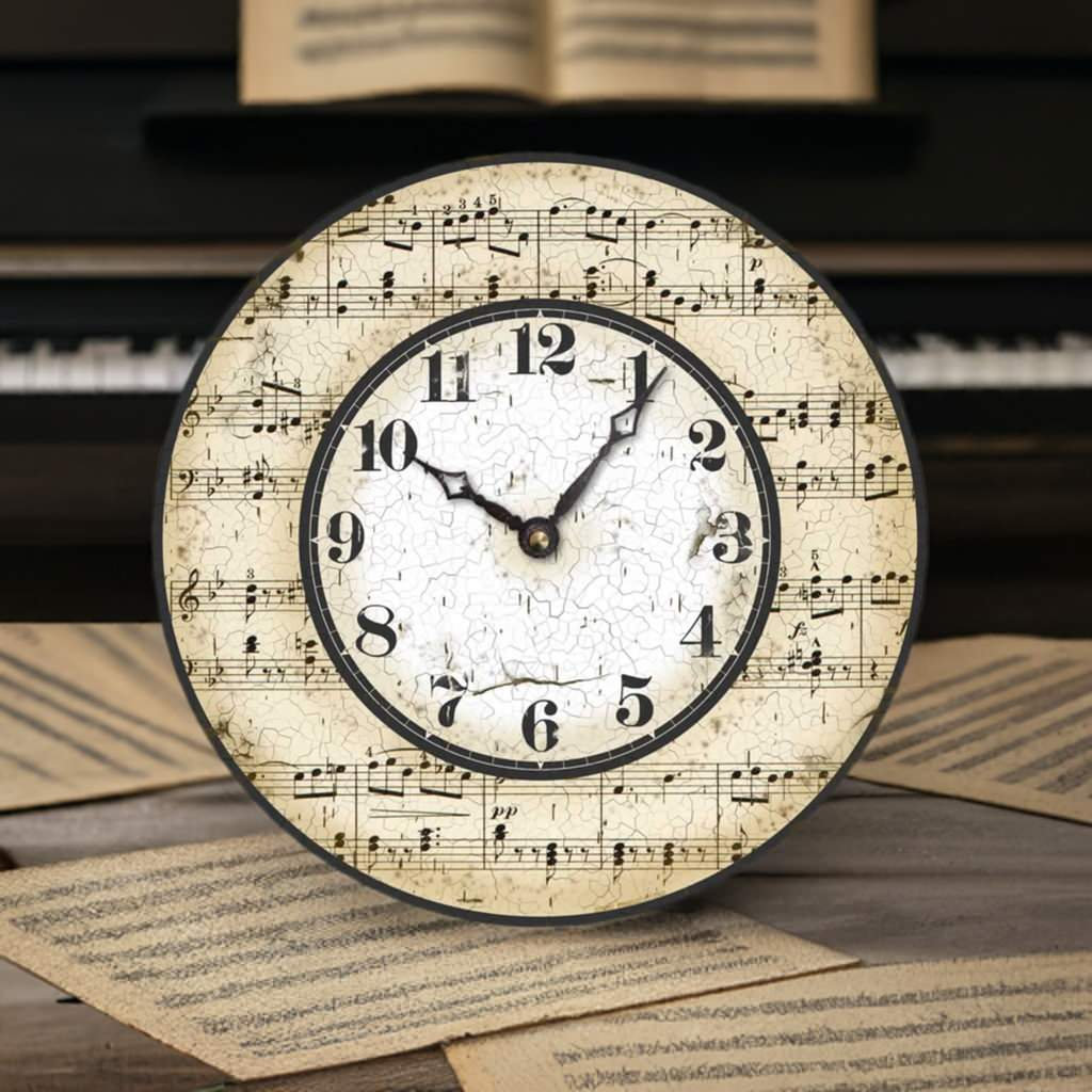 Vintage-Style Music Notes Clock, 10.5 Inch Diameter - Traditional ...