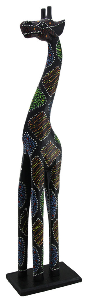 24" Tall Hand Carved Dot Painted Wooden Giraffe Statue, One Size ...