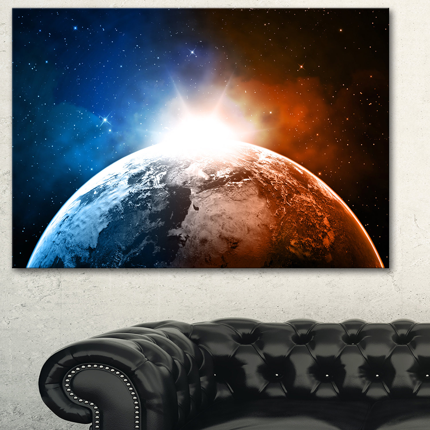 "Planet With Sunrise in Space" Contemporary Canvas Art Print, 40"x20 ...