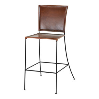 Brown Top Grain Leather Dining Bar Height Chair Minimalist Crush ...