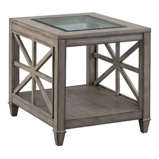 Industrial Side Table, Unique Open Sides With Tempered Glass Top ...