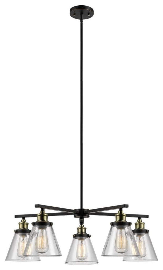 5 Light Antique Brass Sockets Chandelier With Clear Glass Shade ...