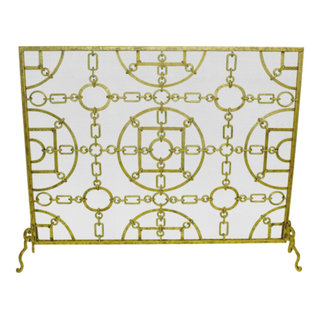 Equestrian Lodge Firescreen Single Panel Flat Fireplace Screen Chain ...