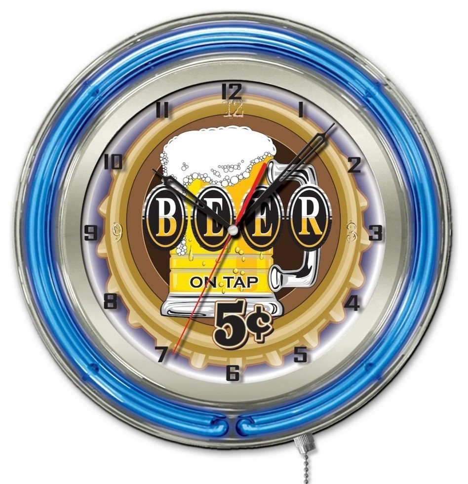 Beer 5 Cents Neon Clock - Contemporary - Wall Clocks - by Bison ...