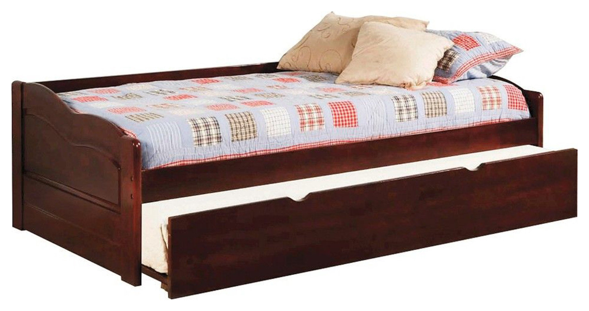 Transitional Wooden Trundle Bed With Bottom Pull Out Bedding, Brown ...