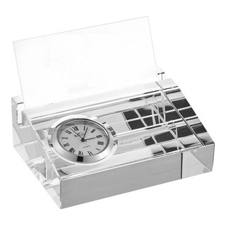 HomeRoots 4" Clear Crystal Business Card Holder With Inlaid Clock ...