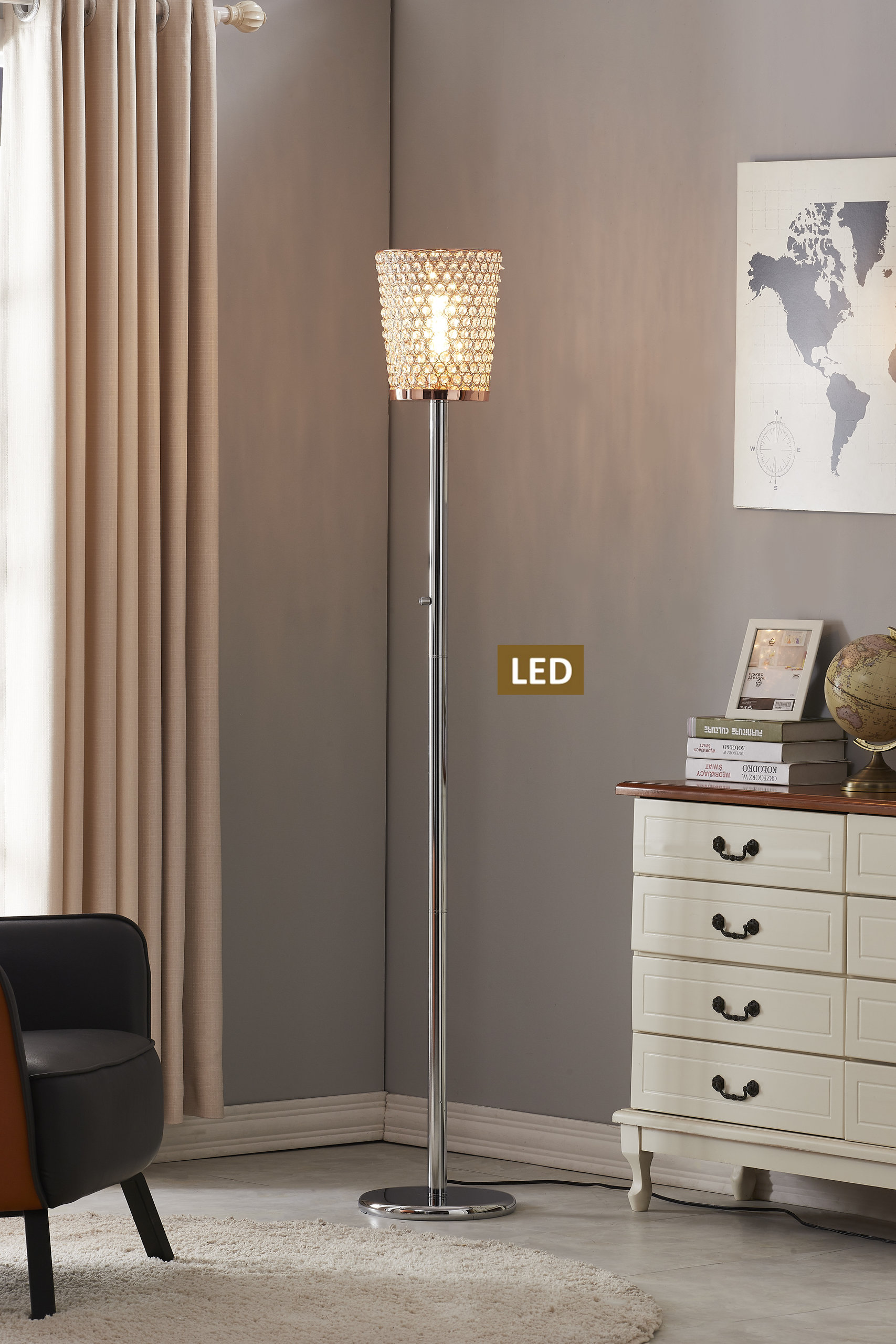 Artiva Fifth Avenue Crystal LED Torchiere Floor Lamp With Dimmer, Rose ...