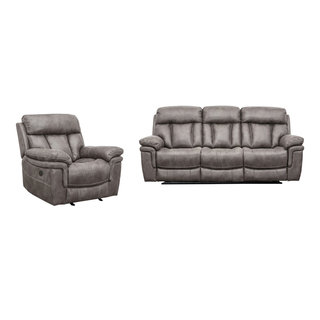 Estelle Power Reclining 2 Piece Sofa and Recliner Set, Gunmetal Fabric ...