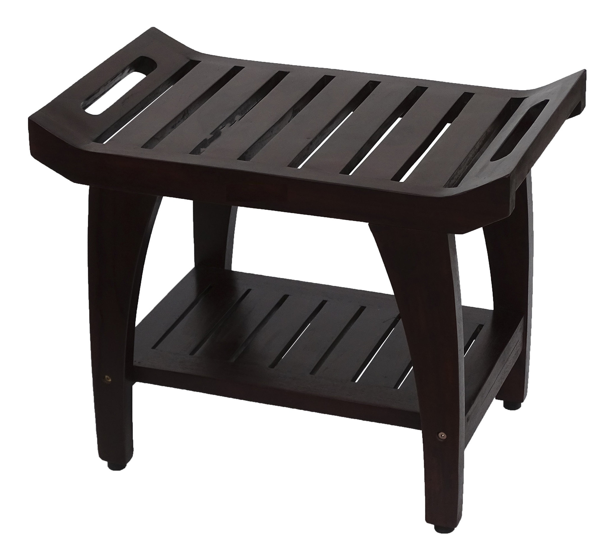 Contemporary Teak Shower Bench With Shelf And Handles In Brown Finish ...