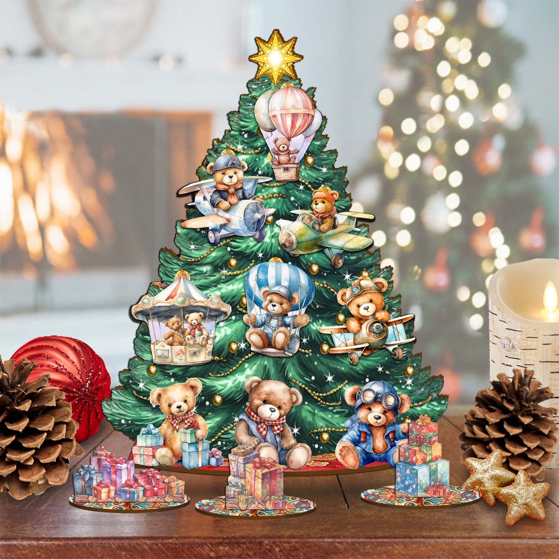Teddy Bear Christmas Tree Set Tabletop Christmas Decor - Traditional ...