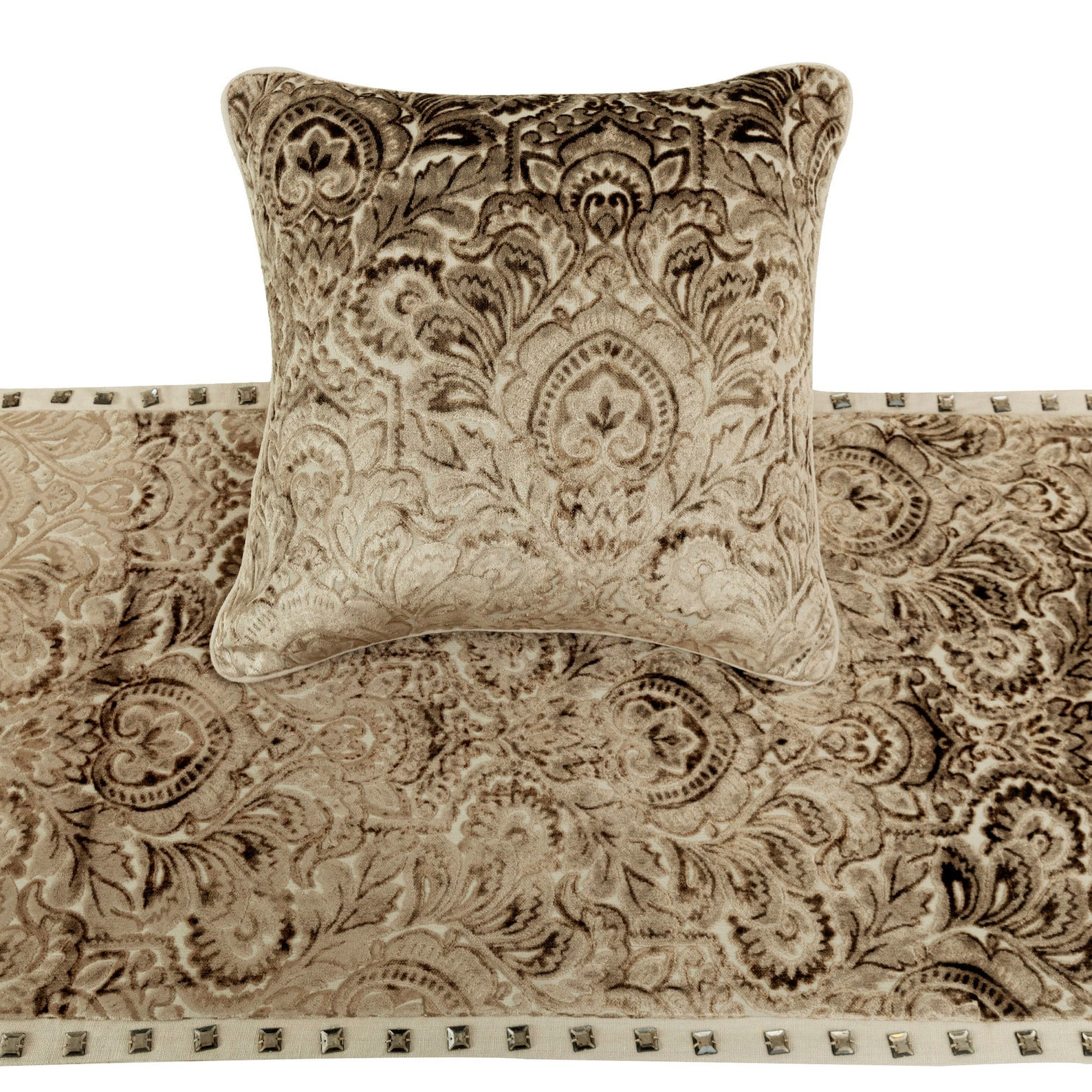 Decorative Beige Velvet, Velvet Damask and Crystal Border Henriretta ...