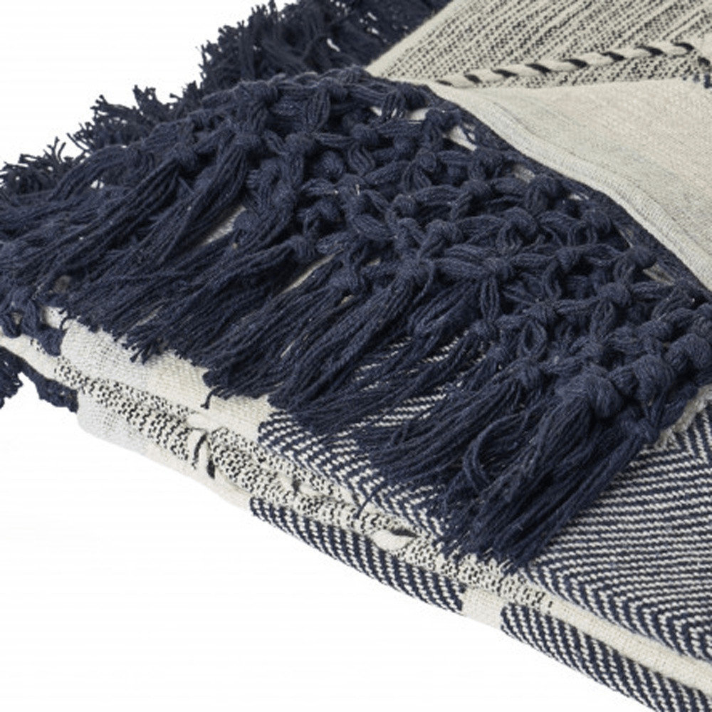 Black and Blue Woven Cotton Striped Throw Blanket - Scandinavian ...